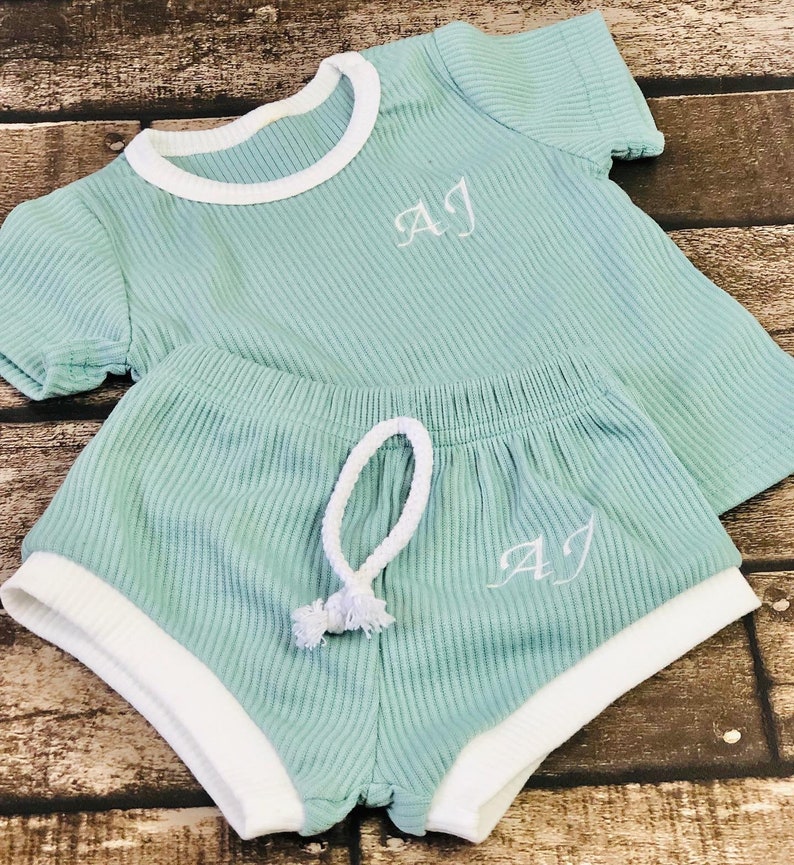 Embroidered Ribbed Short and Tee Set - Etsy