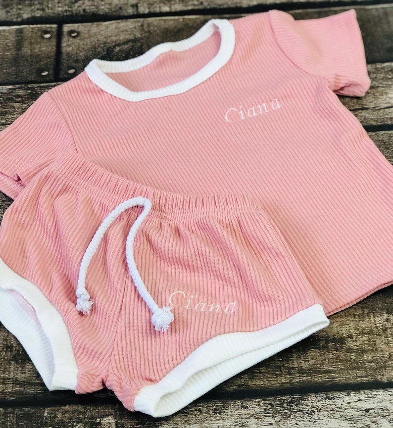 Embroidered Ribbed Short and Tee Set - Etsy