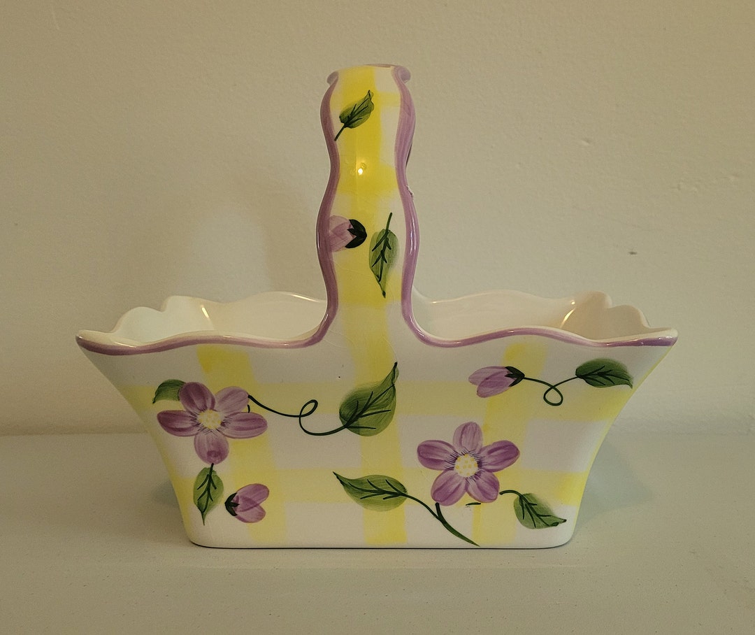 Vintage Teleflora Ceramic Basket Planter - Etsy