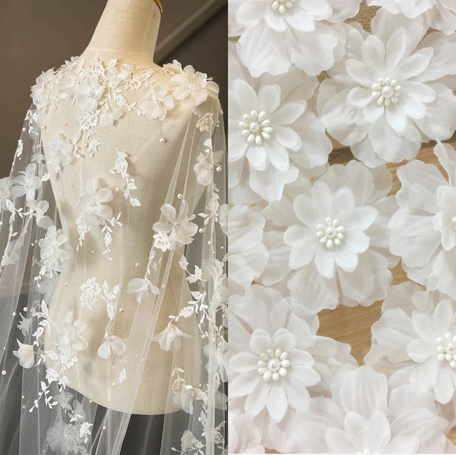 Fabric Flowers for Embellishment 3D Ivory Organza DIY Floral | Etsy