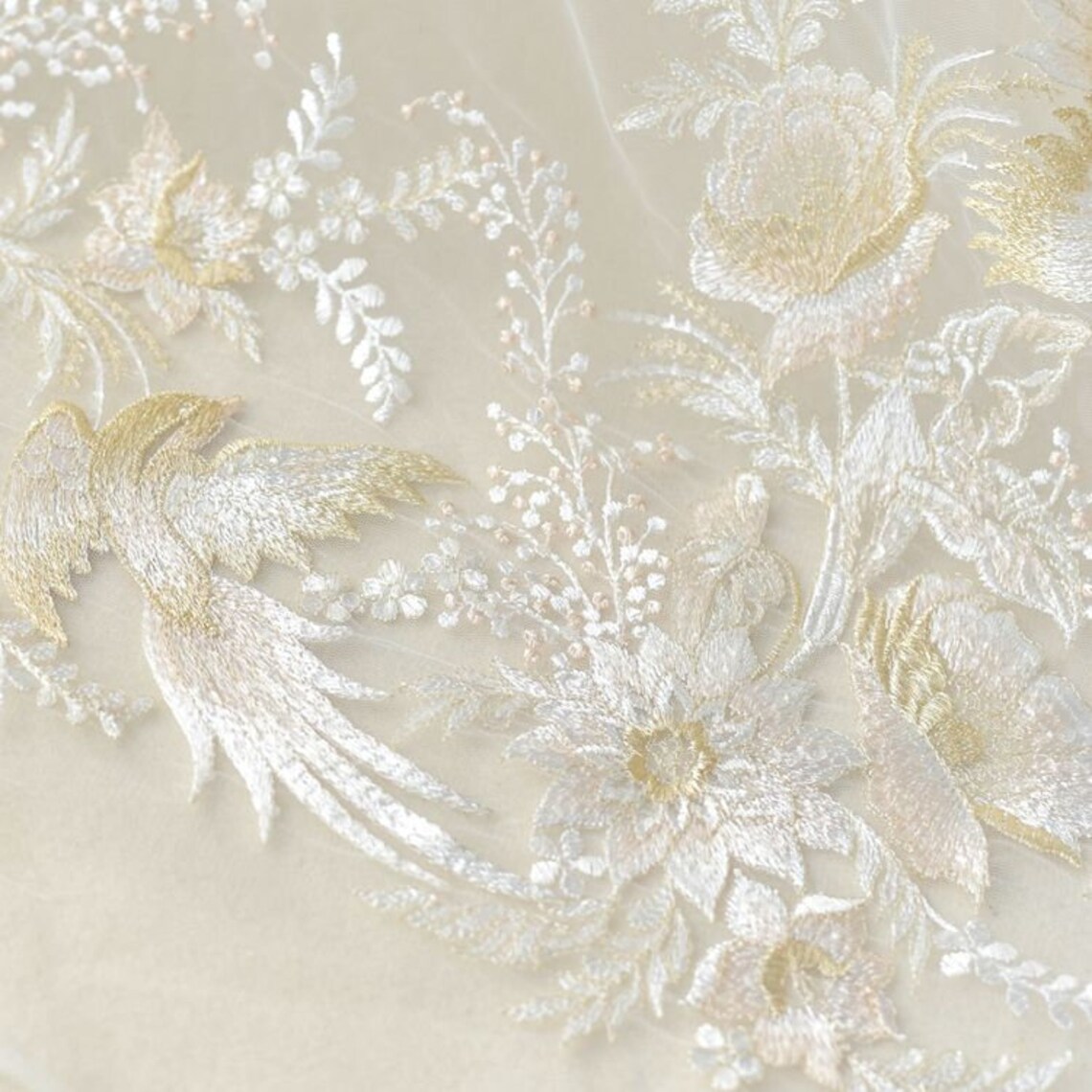 White Champagne Sequin Lace Fabric Cotton Lace Bridal Wedding - Etsy