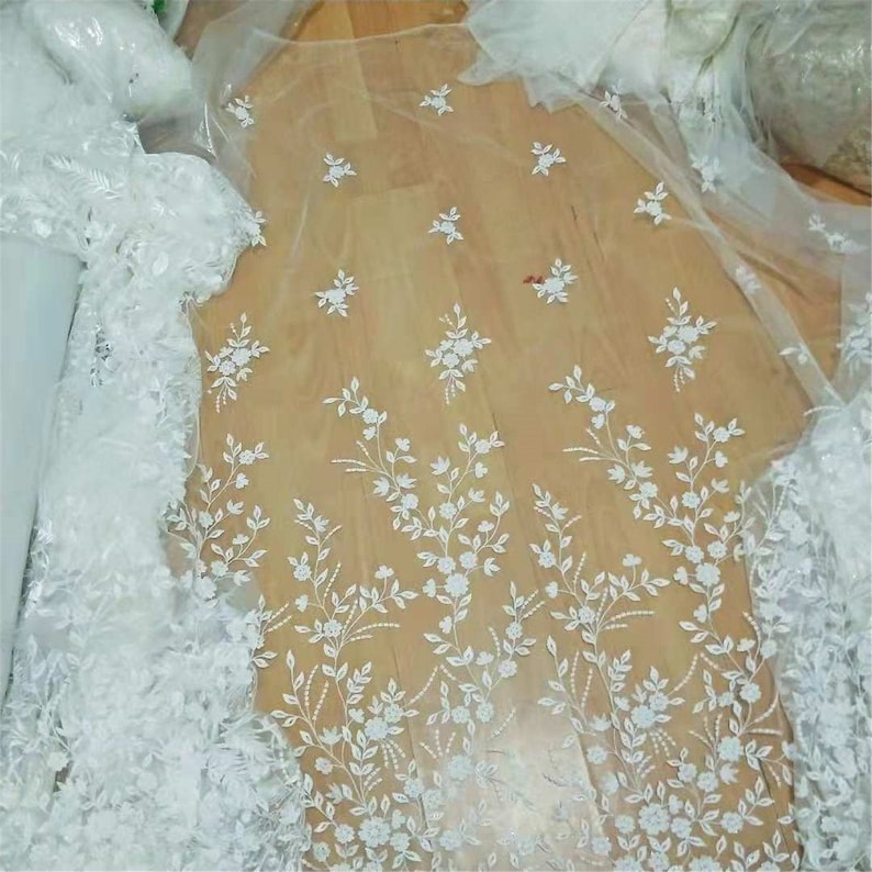 White Ivory Flower Rayon Lace Fabric With Sequin Bridal Lace - Etsy