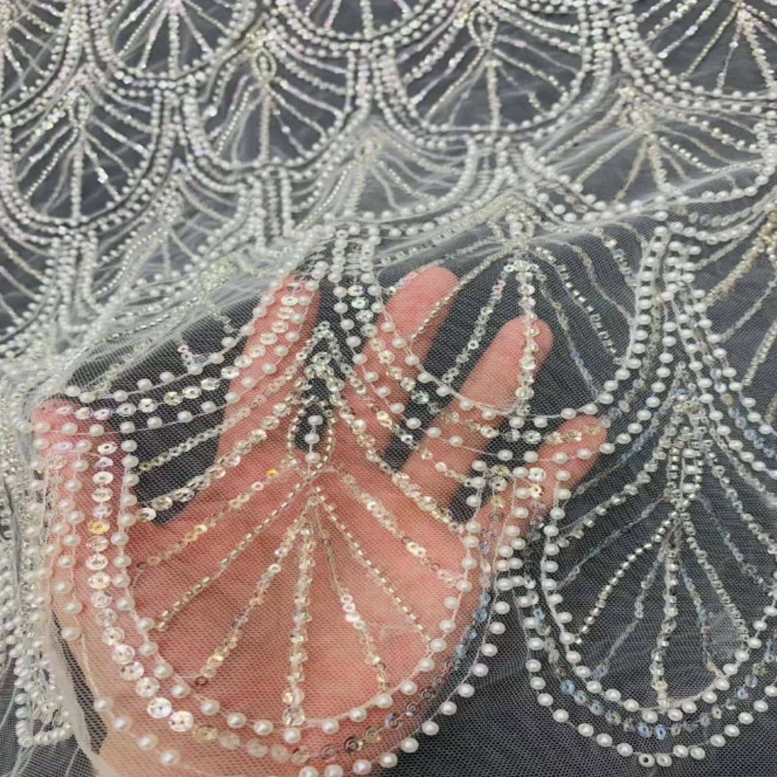 Geometric Beaded Embroidery Lace Fabric,art Deco Bridal Lace Fabric ...