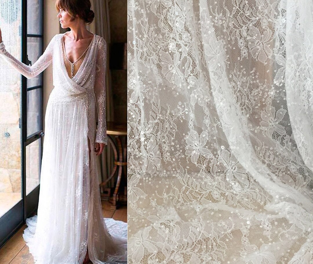 Soft French Chantilly Flower Lace Fabric, Bridal Wedding Bridesmaid ...