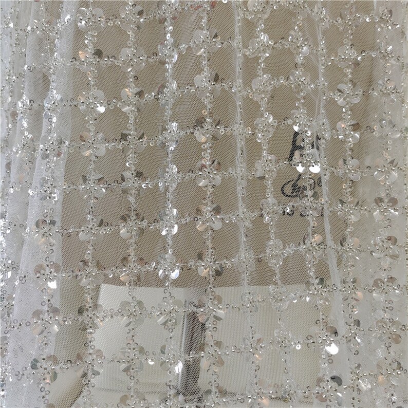 Sequin Beaded Lace Fabric Heavy Beading Lace Material Ivory - Etsy