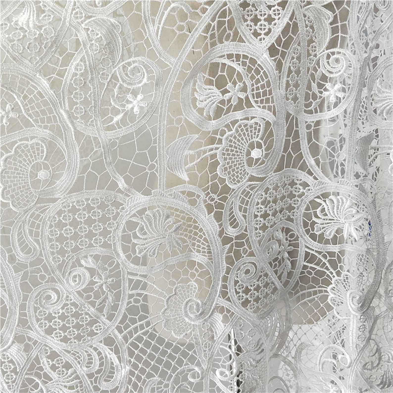 White Lace Rayon Mesh Fabric Floral guipure lace material | Etsy