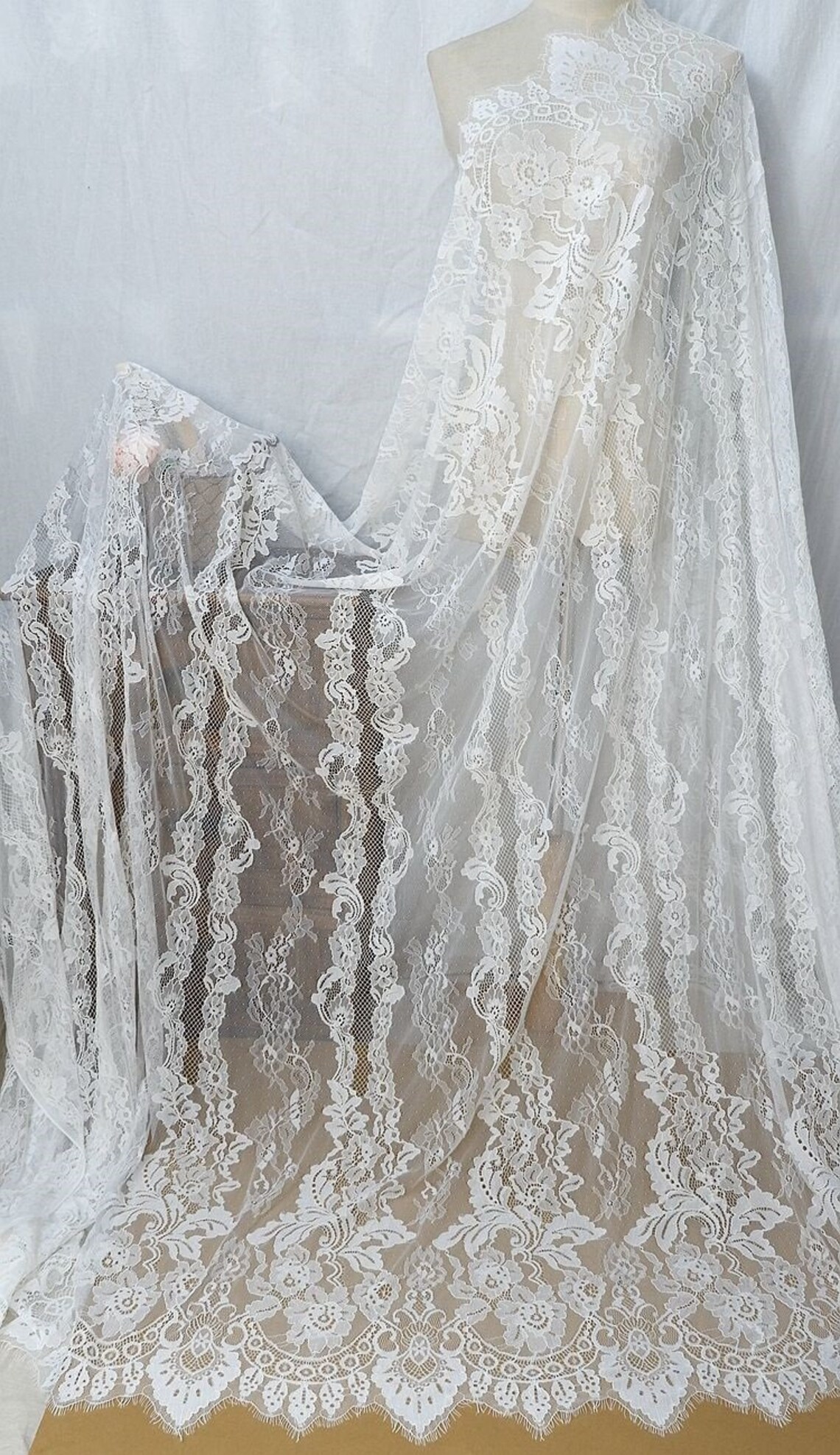 3 Yard Soft French Chantilly Flower Lace Tulle Fabric, DIY Fashion ...