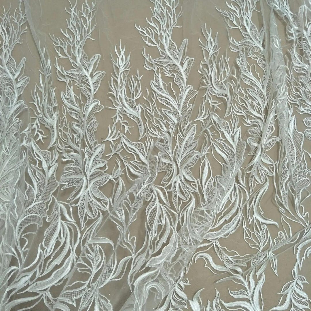 Soft Ivory Leaf Leaves Lace Fabric, Bridal Wedding Dress Veil Applique ...