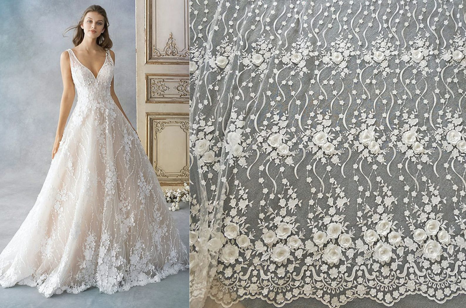 3D Embroidery Flower Lace Fabric Bridal Ivory White Wedding - Etsy
