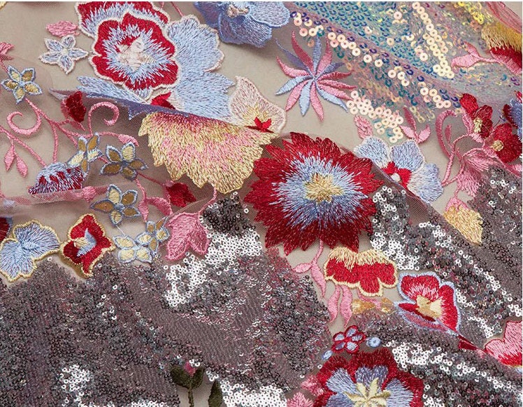 Red Fabric Sequin Bridal Wedding Dress Evening Gown Fabric | Etsy