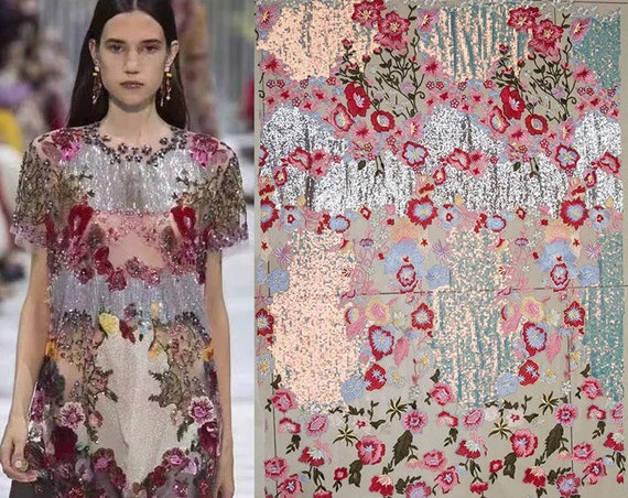 Red Fabric Sequin Bridal Wedding Dress Evening Gown Fabric | Etsy