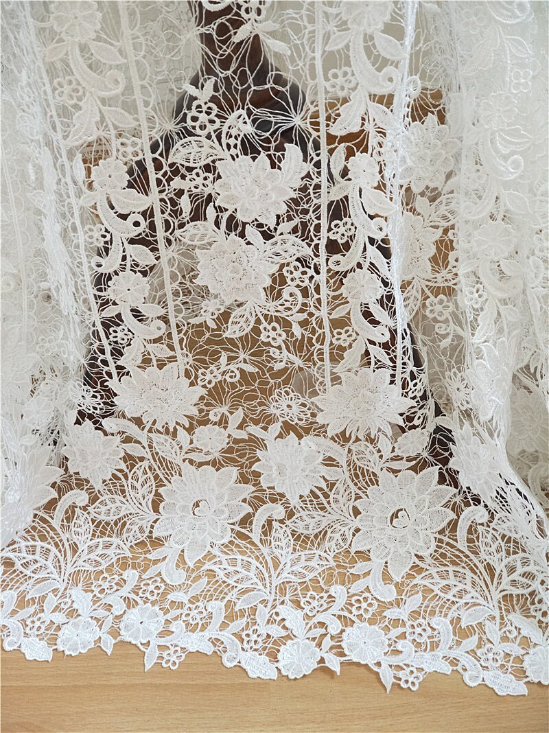 White Lace Rayon Mesh Fabric Floral Guipure Lace Material | Etsy