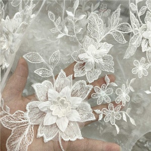 3D Embroidery Flower Lace Fabric, Ivory White Sequin Lace Fabric for ...