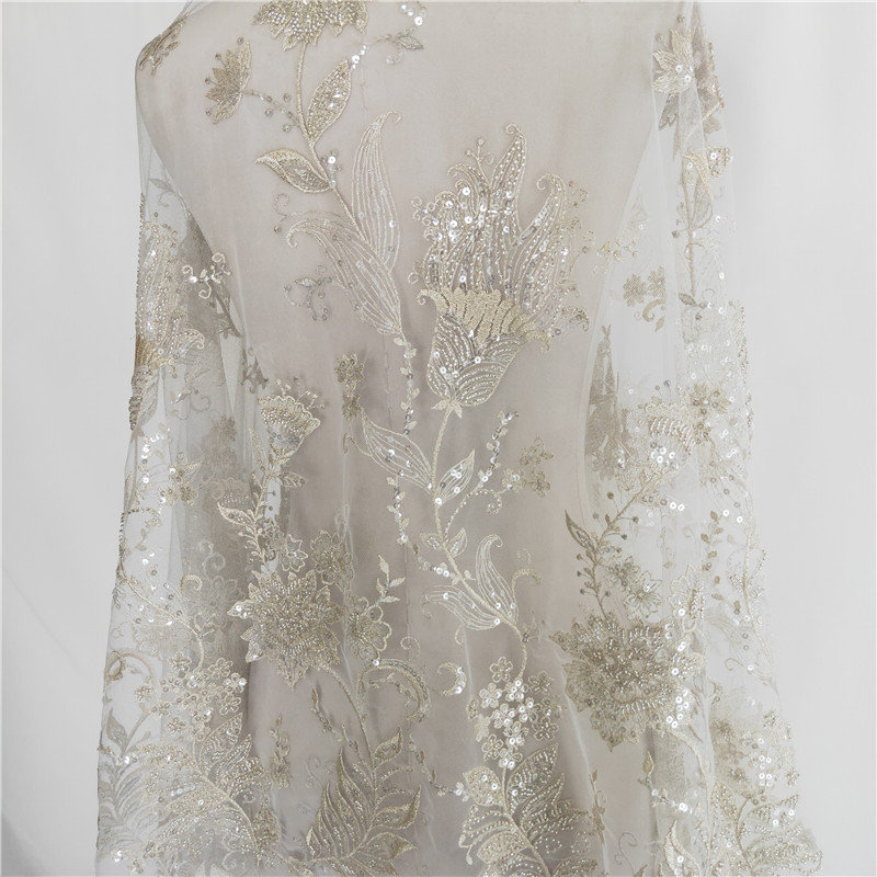 Champagne Heavy Sequin Beaded Lace Fabric Alencon Lace Bridal - Etsy