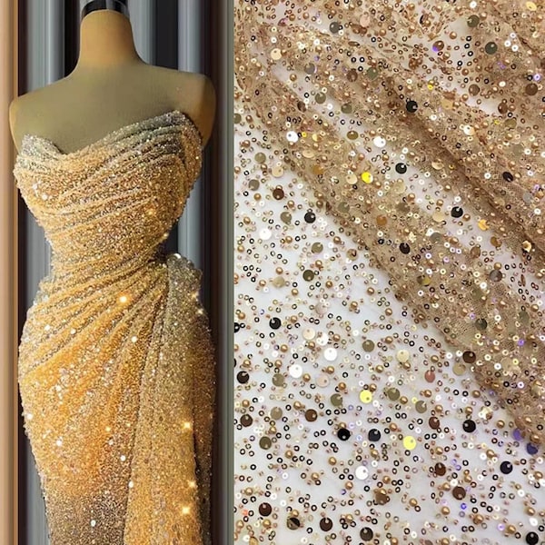 Gold Beaded Embroidery Fabric - Etsy