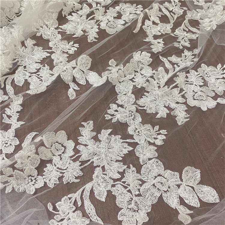 White Flower Sequin Lace Fabric Veil Applique Material - Etsy