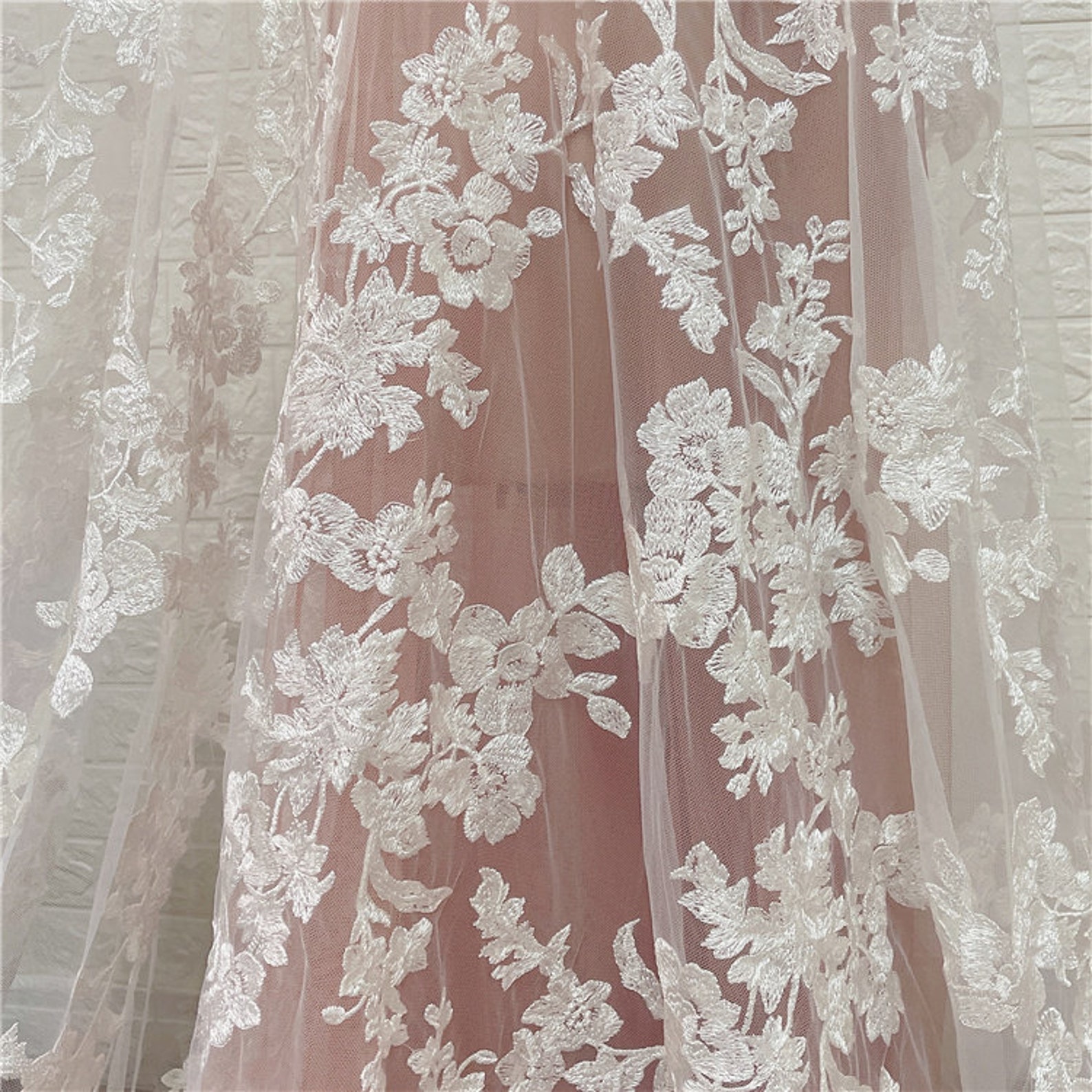 White Flower Sequin Lace Fabric Veil Applique Material - Etsy