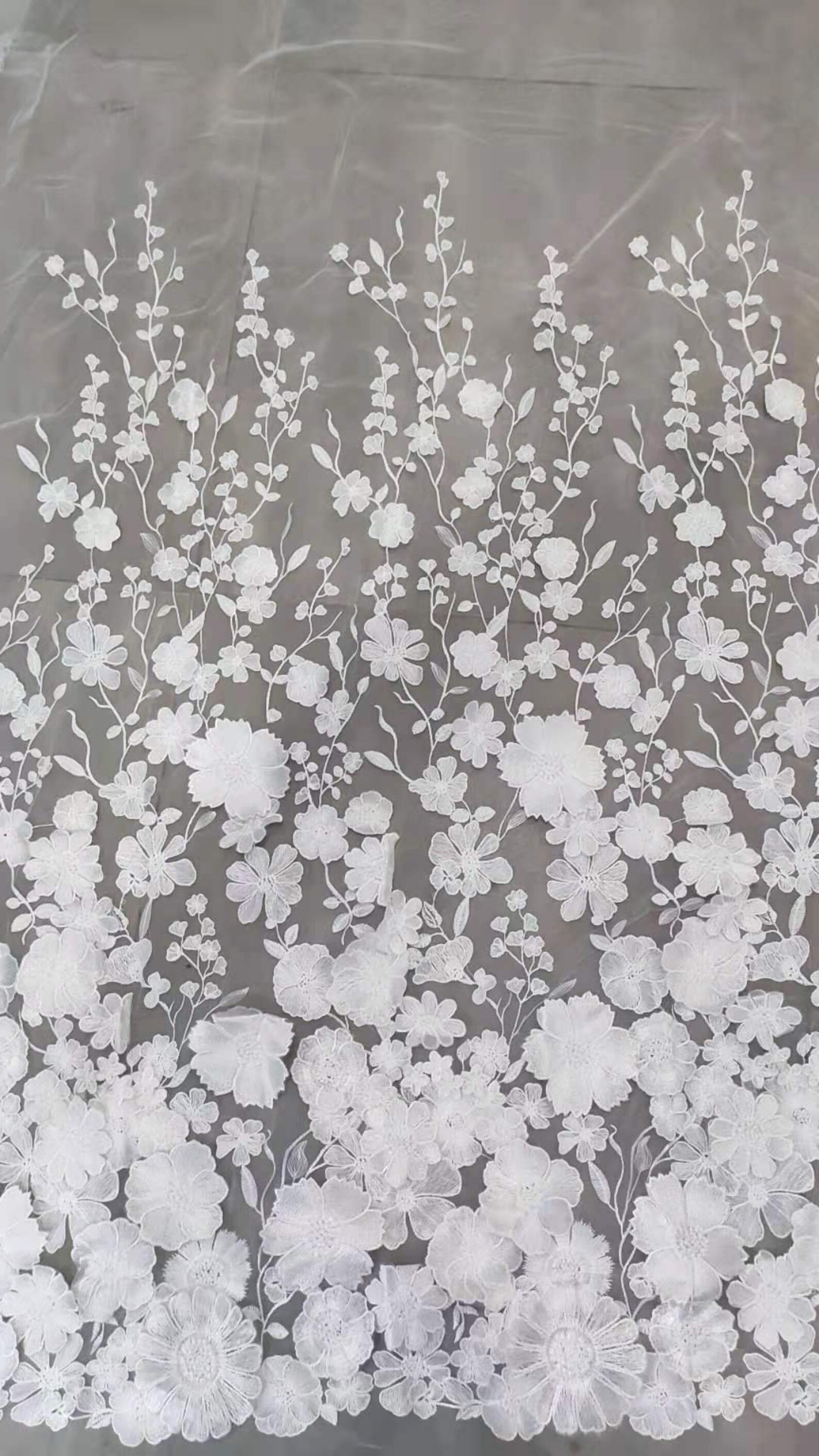 3D Embroidery Flower Lace Fabric Ivory White Wedding Dress - Etsy