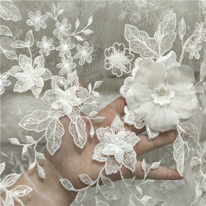 3D Embroidery Flower Lace Fabric, Ivory White Sequin Lace Fabric for ...