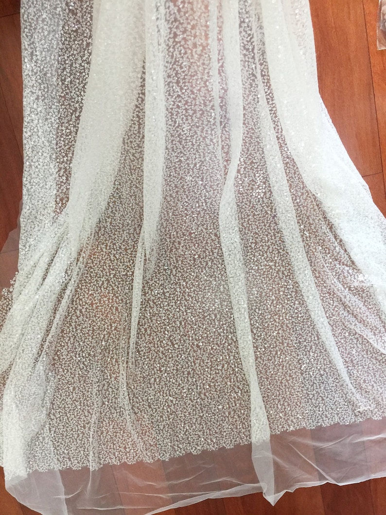 White Ivory Heavy Sequin Beaded Lace Fabric Couture Lace - Etsy