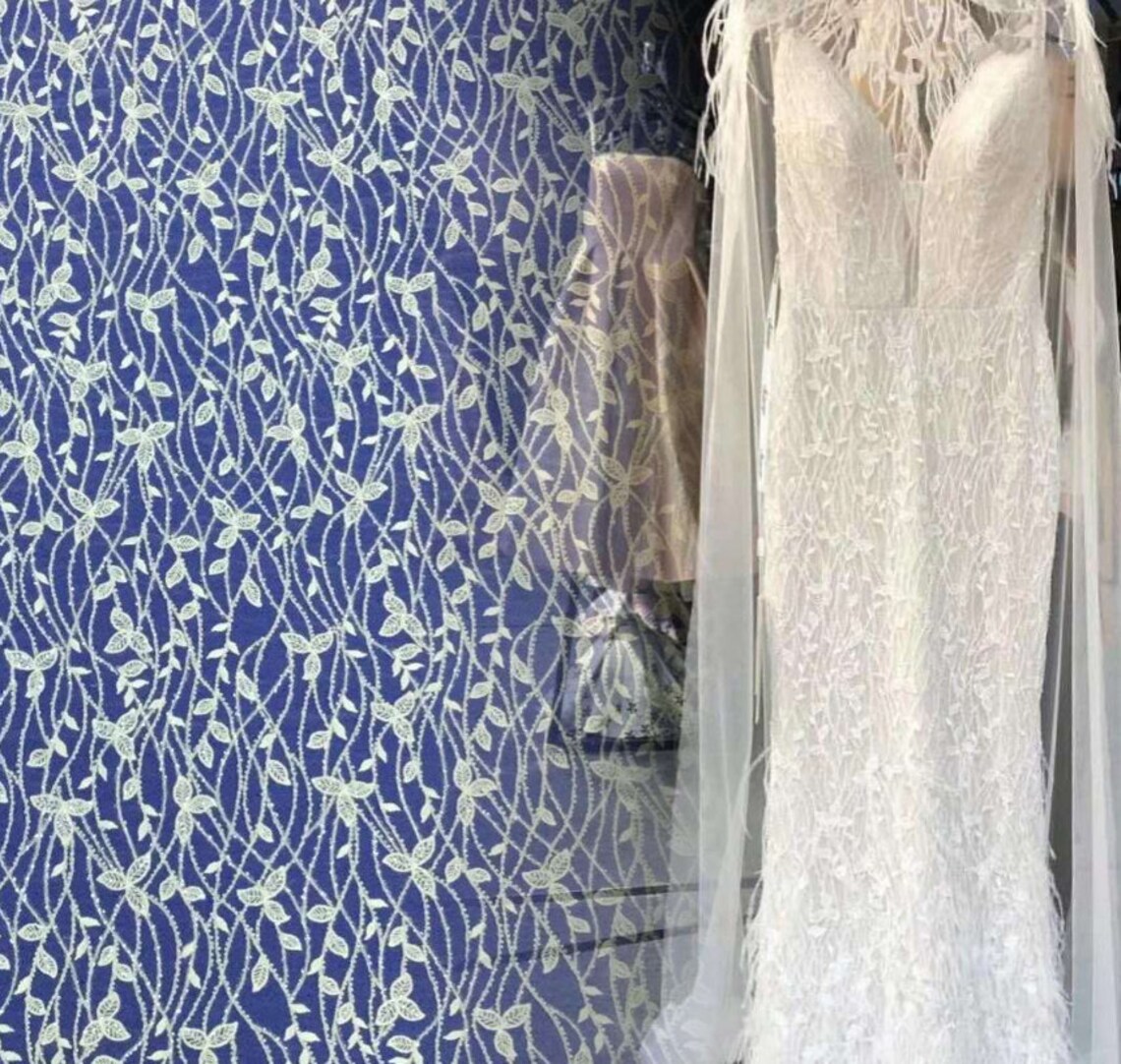 Ivory Flower Lace Fabric by the Yard With Beaded Sequin | Etsy