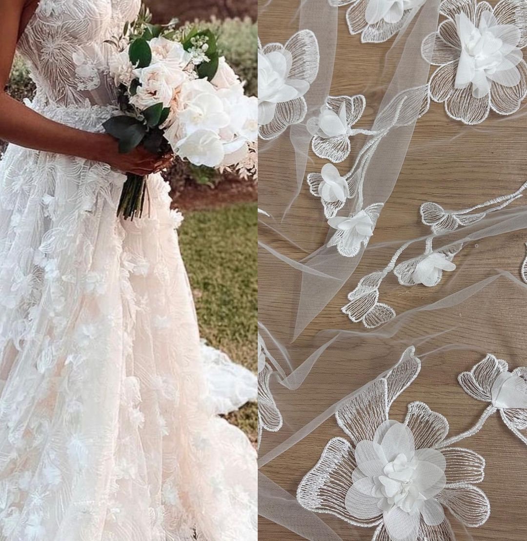 3D White Flower Lace Fabric, Soft Floral Lace for Wedding Prom Dress ...