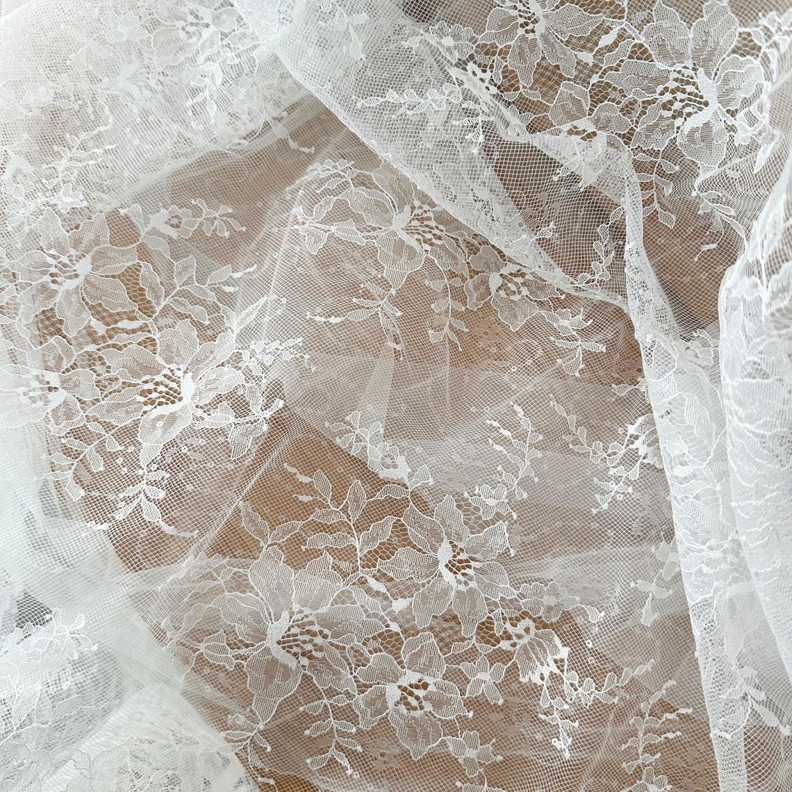 French Lace Chantilly Lace Fabric With Clear Sequin, Floral Flower ...