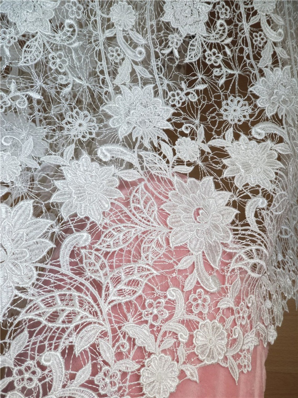 White Lace Rayon Mesh Fabric Floral Guipure Lace Material - Etsy