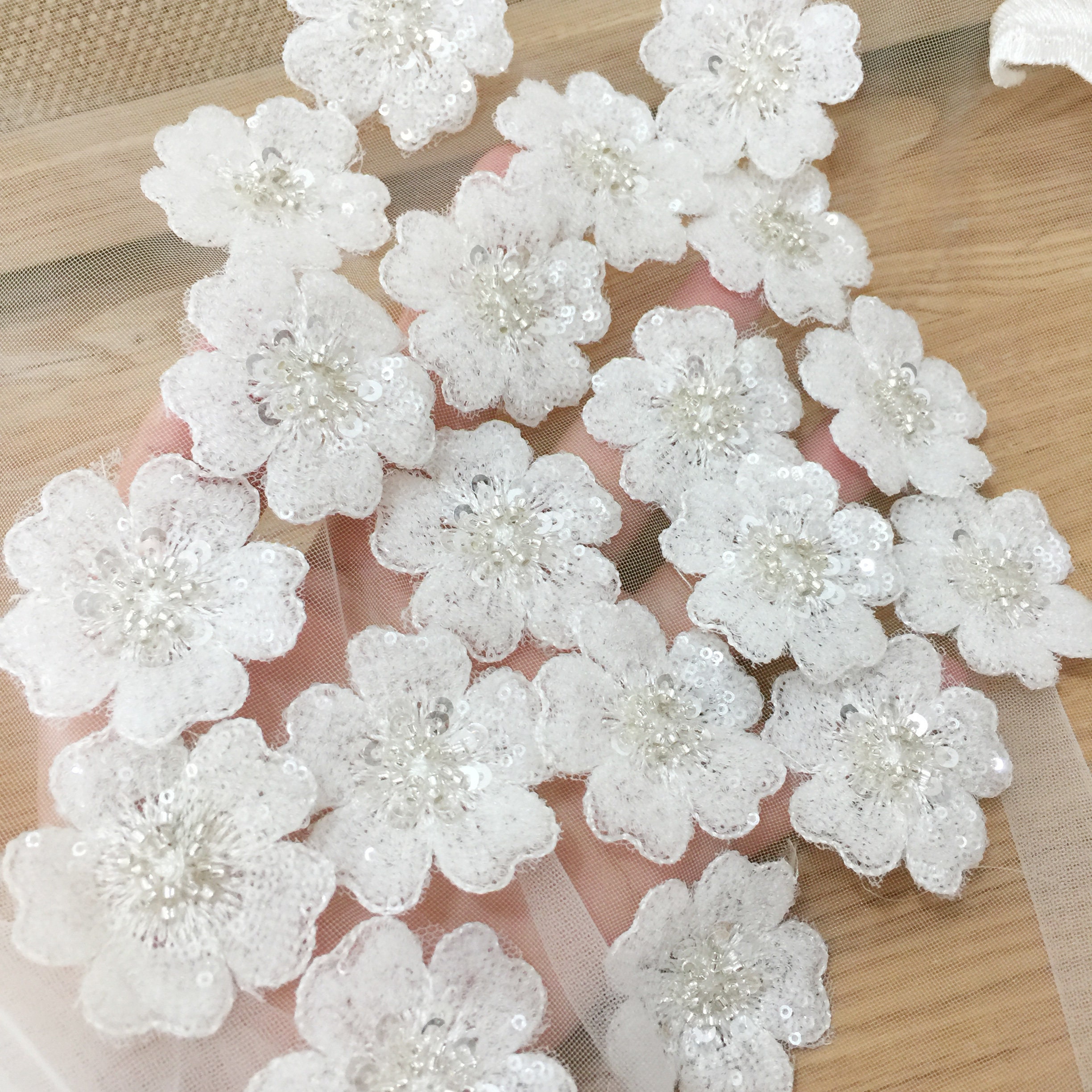 Sequin Lace Fabric Flowers for Embellishment 3D Ivory - Etsy