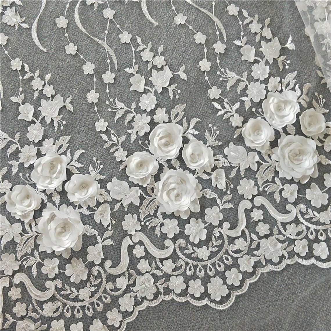 3D Embroidery Flower Lace Fabric Bridal Ivory White Wedding - Etsy