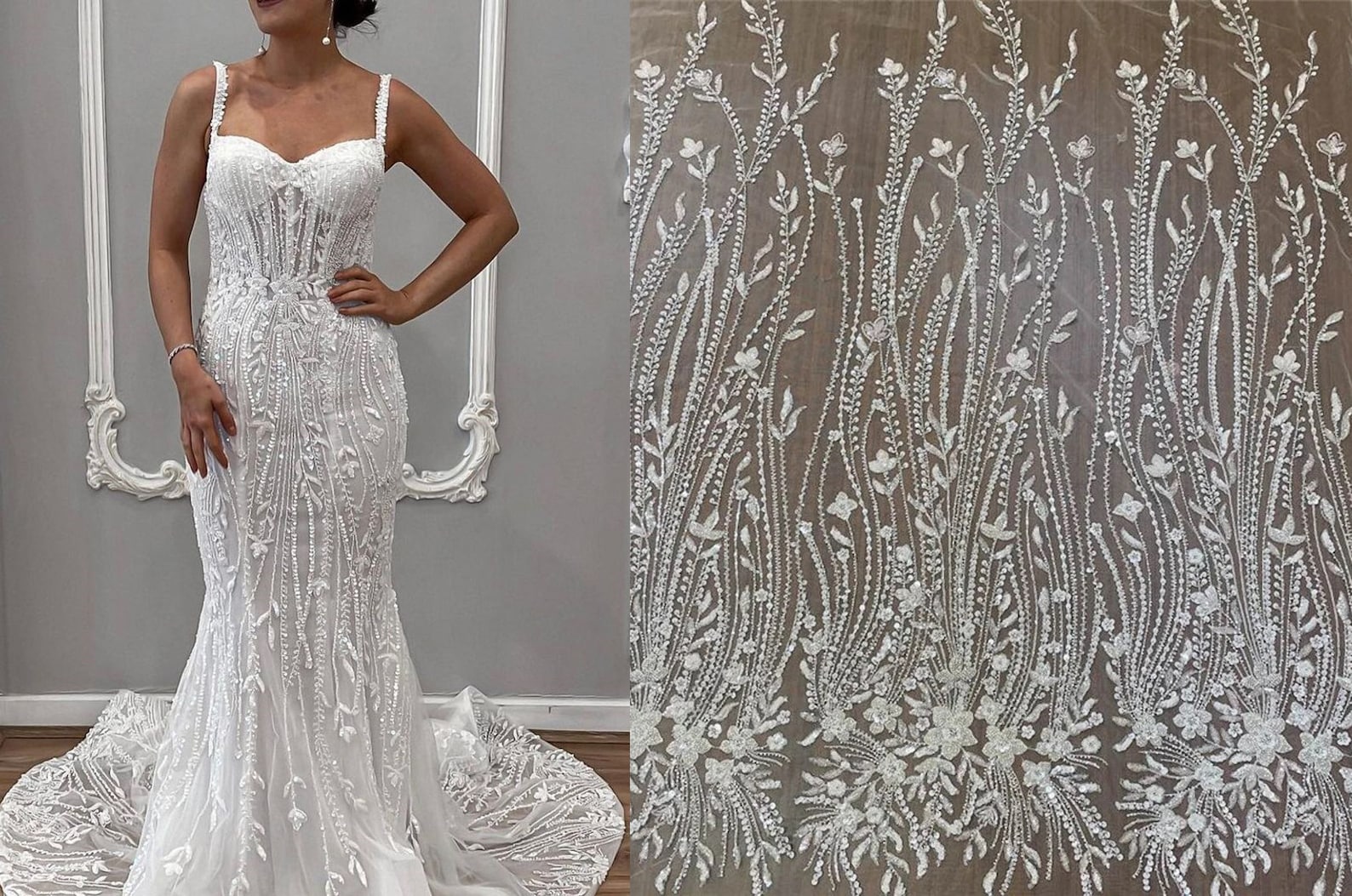 White Ivory Heavy Sequin Beaded Lace Fabric Beading Lace - Etsy