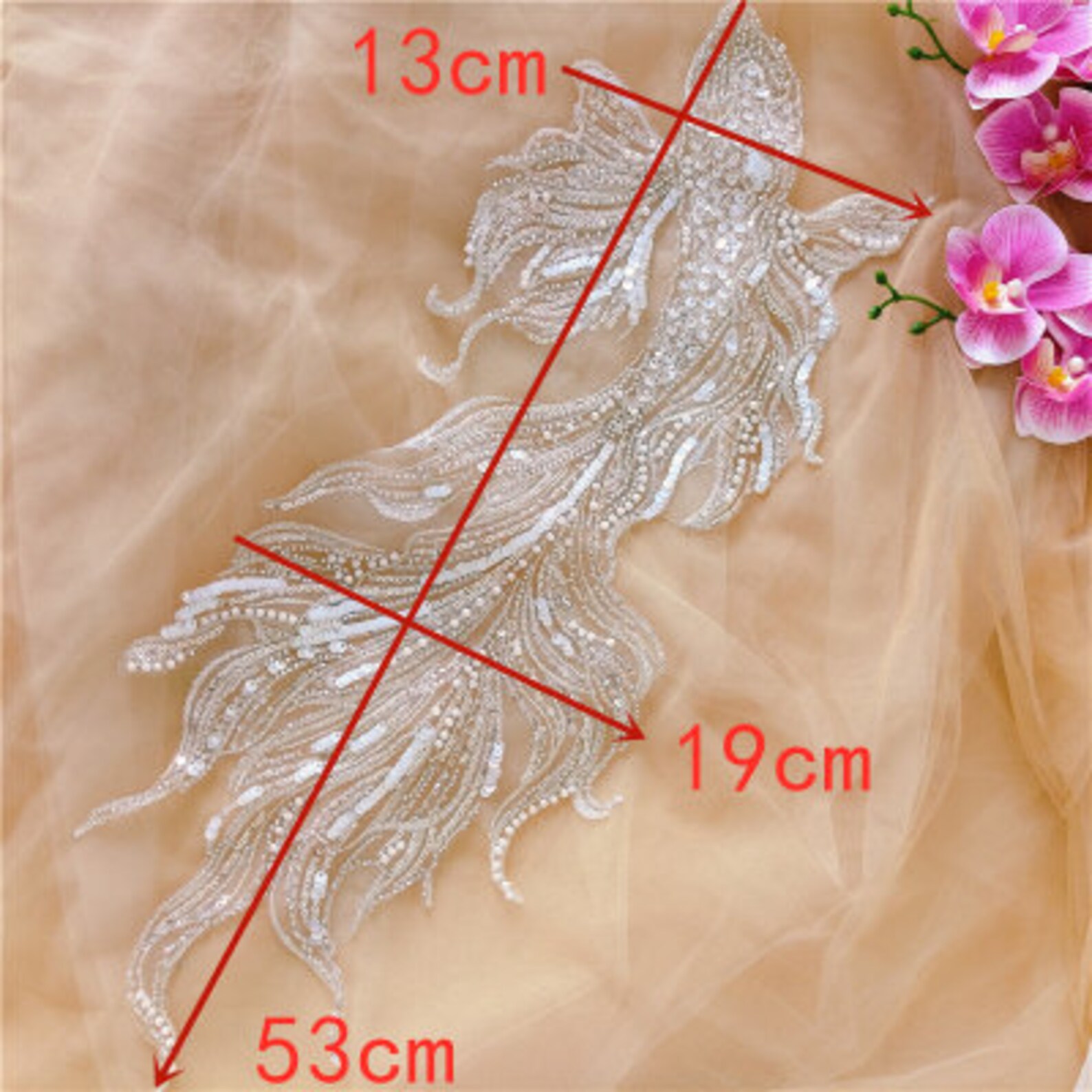 3D White Embroidery Flower Fish Lace Fabric, Crystal Beaded Sequin ...