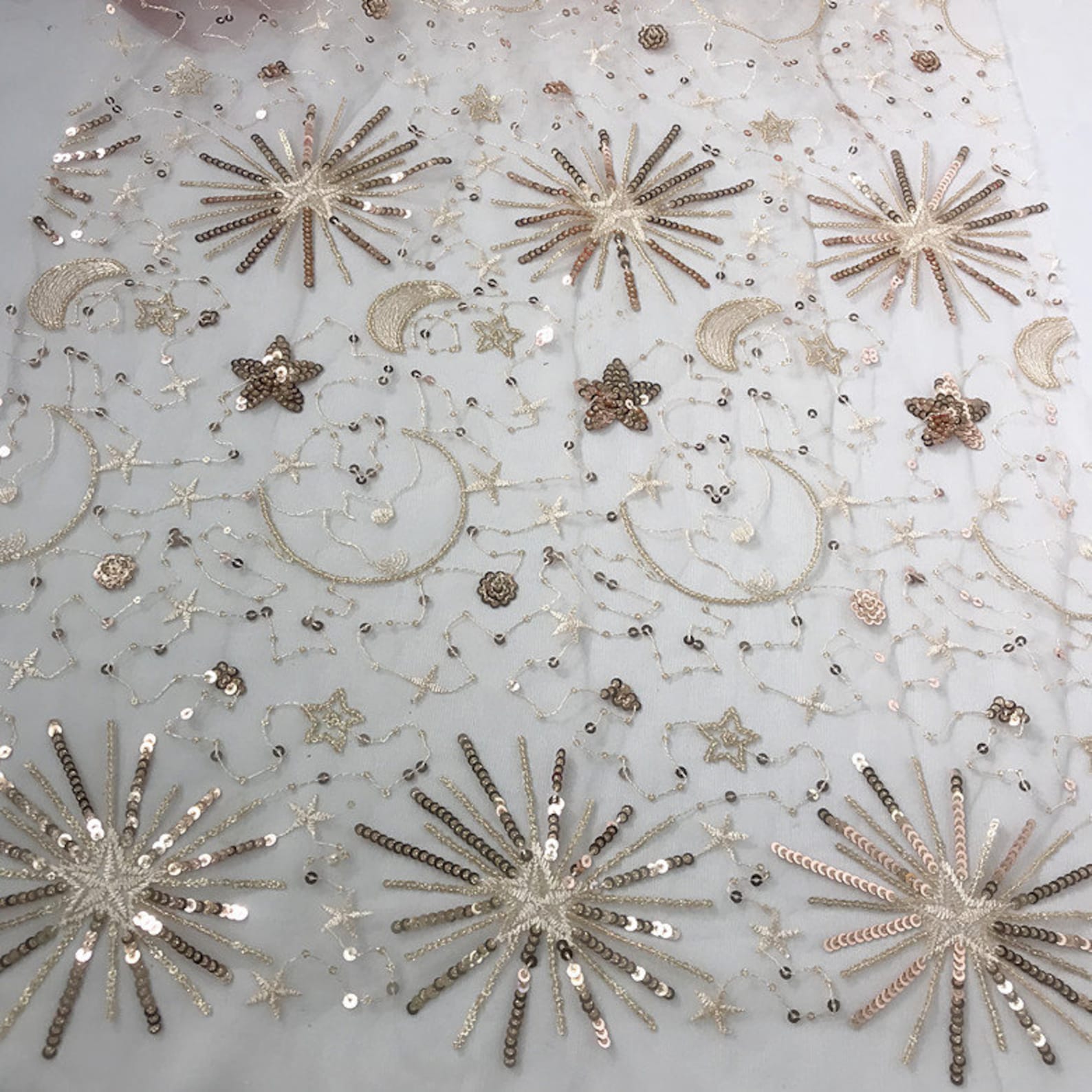 Star Celestial Embroidery Fabric, Soft Rose Pink Tulle, Bridal Prom ...