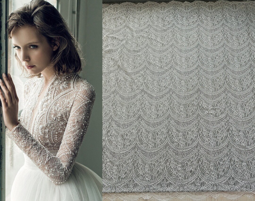 3 Yard Soft French Chantilly Flower Scalloped Lace Tulle Fabric, DIY ...