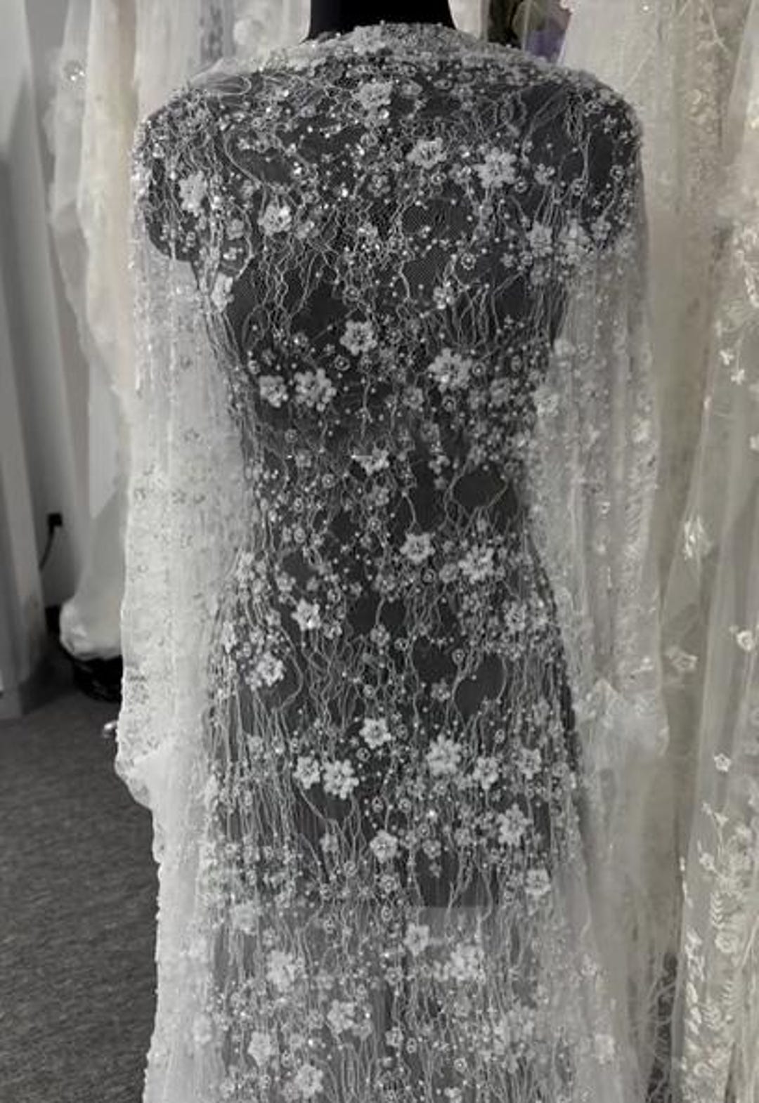 Soft White French Chantilly Flower Sequin Beading Lace Fabric, Bridal ...