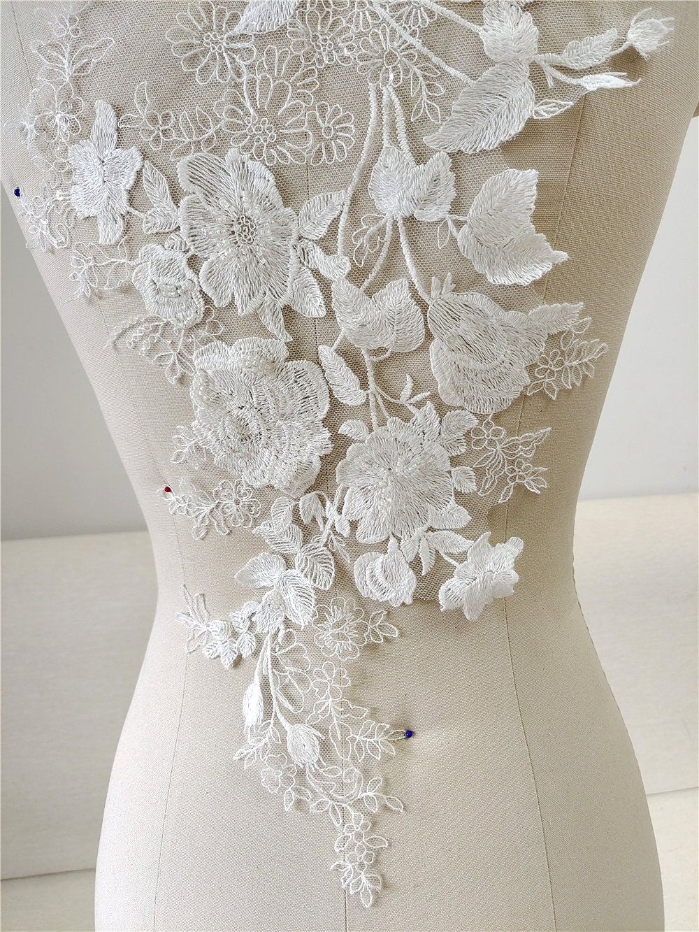 White 3D Embroidery Leaves Flower Lace Fabric, Beaded Sequin Applique ...