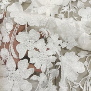 Cotton White Embroidery Flower Lace Fabric, Milla Nova Bridal Daisy ...