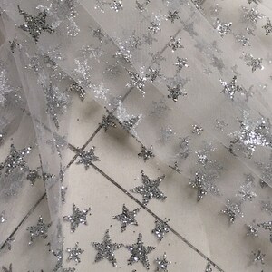 Silver Star Glitter Fabric, Soft Ivory White Tulle, Bridal Bridesmaid ...