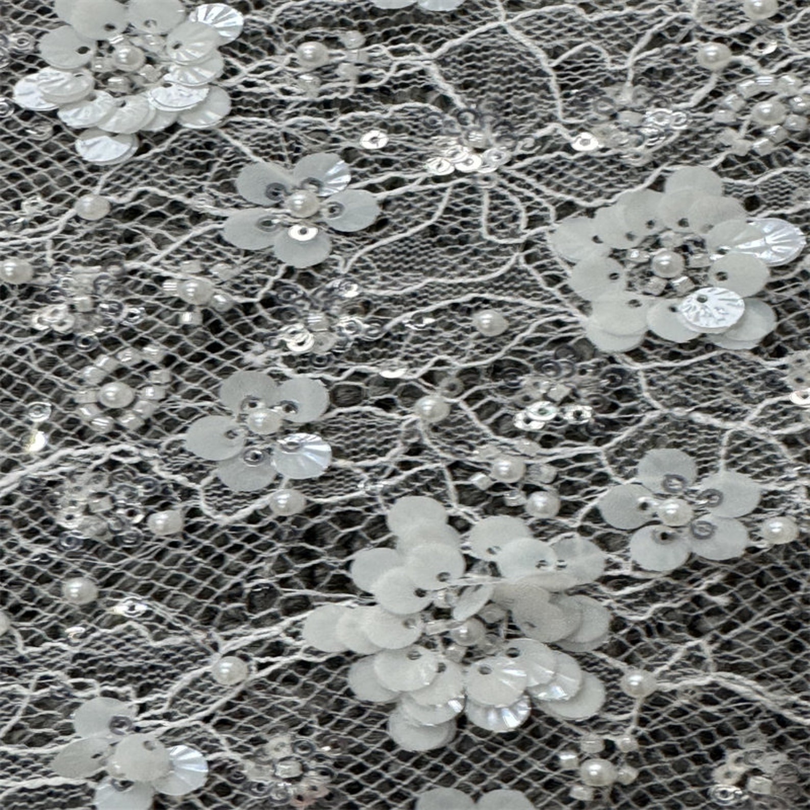 Soft White French Chantilly Flower Sequin Beading Lace Fabric, Bridal ...