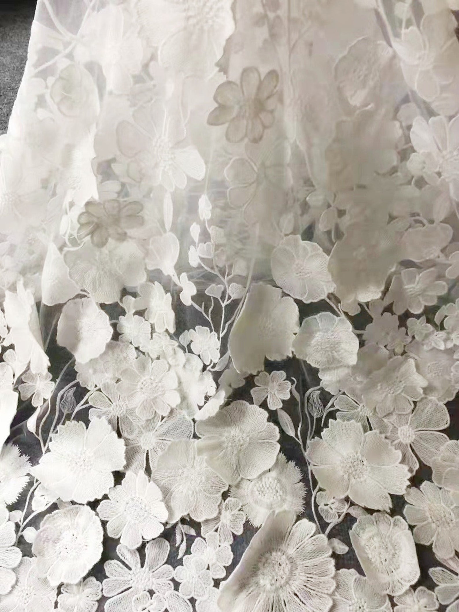 3D Embroidery Flower Lace Fabric Ivory White Wedding Dress - Etsy