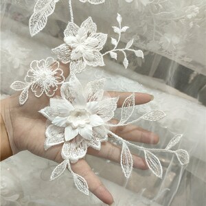 3D Embroidery Flower Lace Fabric, Ivory White Sequin Lace Fabric for ...