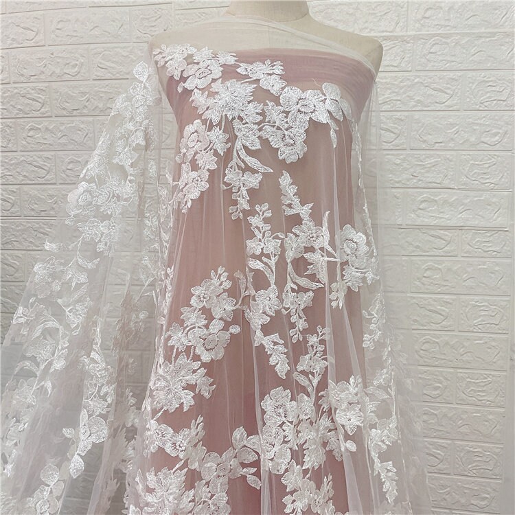 White Flower Sequin Lace Fabric Veil Applique Material - Etsy