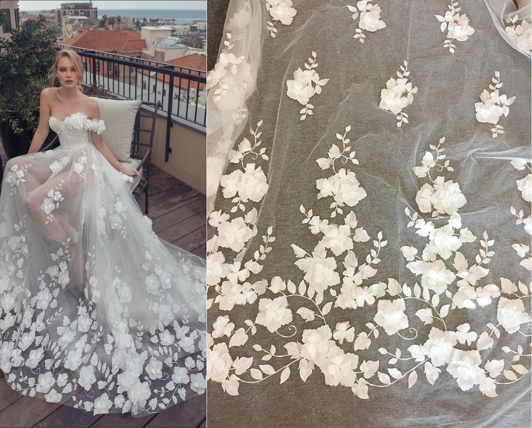 3D Ivory Flower Lace Fabric, Bridal Floral Lace Veil Material, Bride ...
