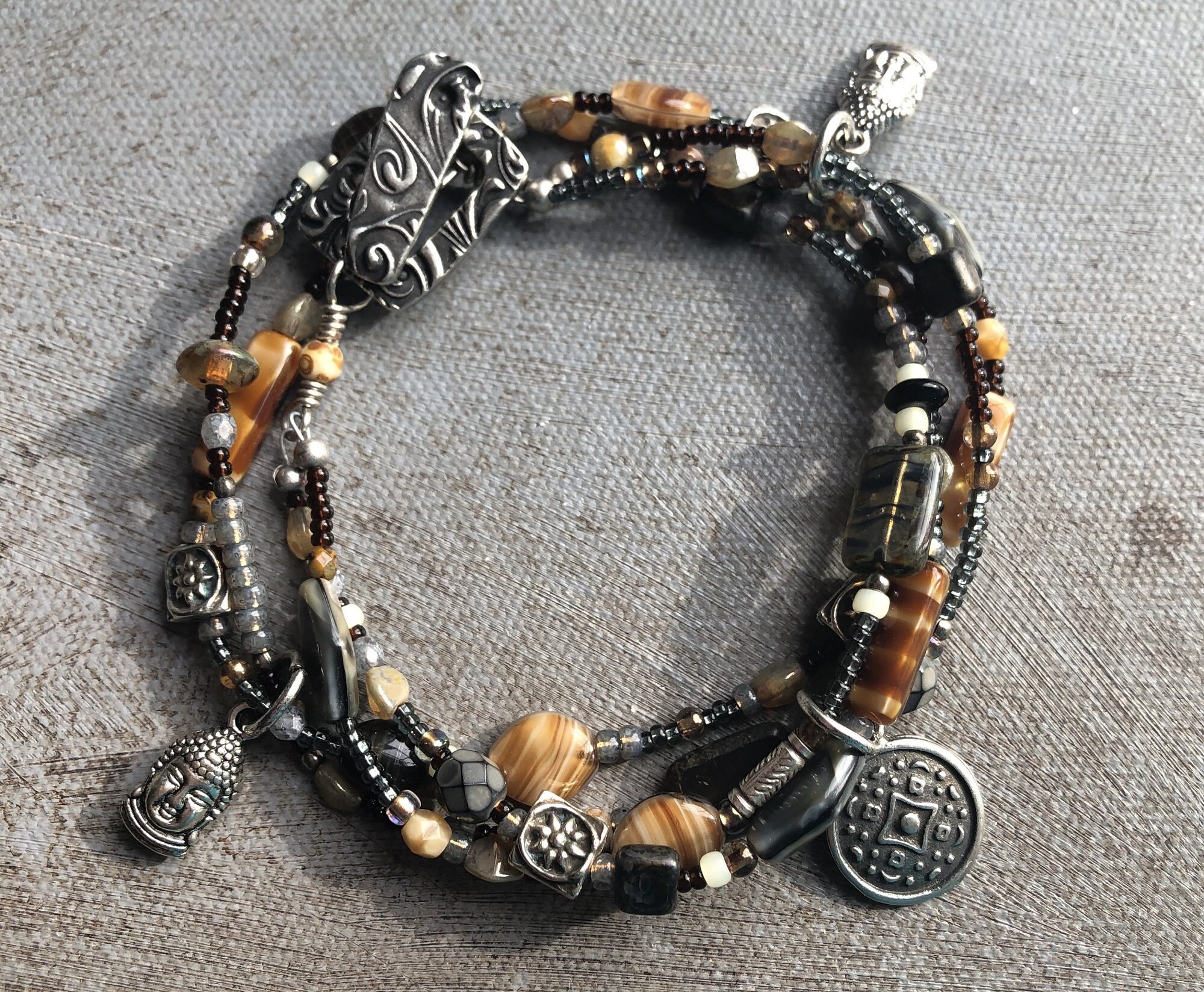 Earthy Boho Multi-strand Wrap Bracelet Grays and Brown Boho - Etsy