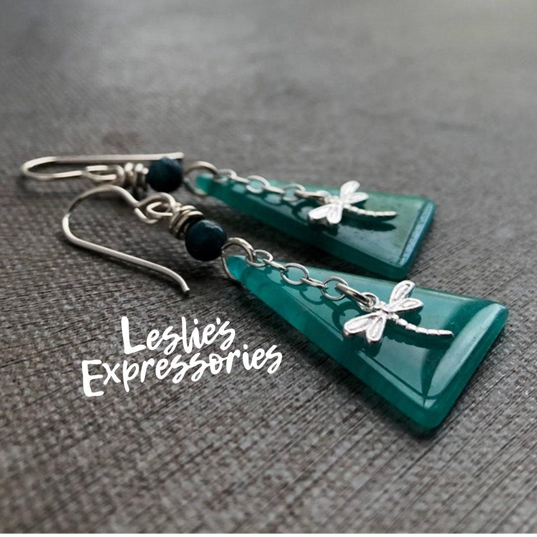 Natural Peruvian Amazonite Triangle Earrings, Dragonfly Earrings ...