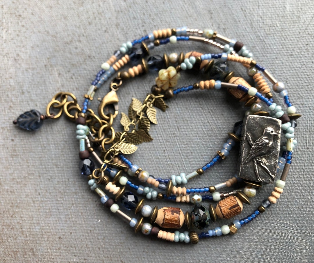 Rustic Nature Themed Blue Multi-strand Bracelet Boho - Etsy