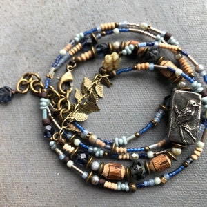Rustic Nature Themed Blue Multi-strand Bracelet Boho - Etsy