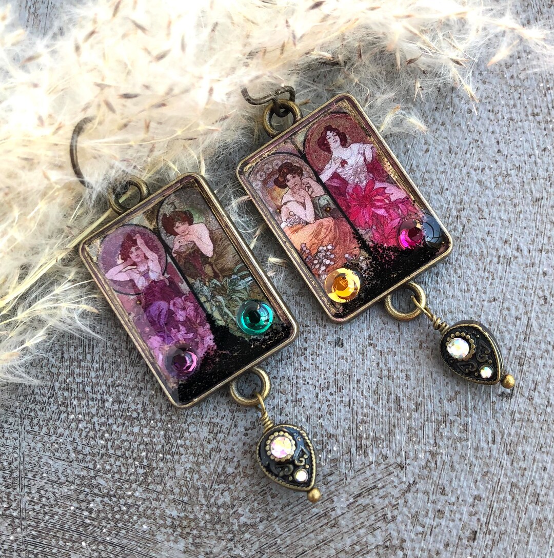Alphonse Mucha's the Gemstone Earrings, Mucha's Amethyst, Emerald ...