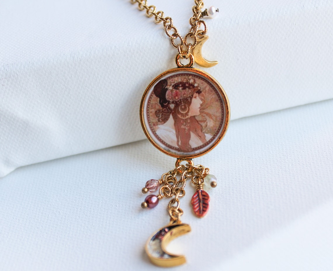 Alphonse Mucha Byzantine Head the Brunette Necklace, Alphonse Mucha ...