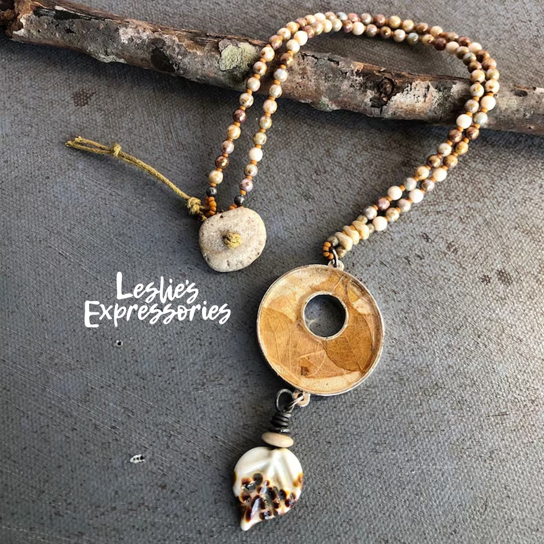 Nature Inspired Rustic Necklace, Pressed Leaves in Resin Jewelry, Leaf ...